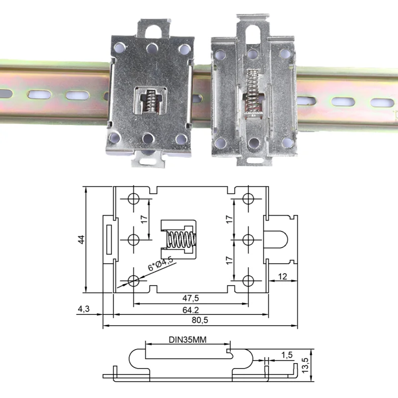 Miniature 35mm DIN Rail Clip Bracket Silvery/Black Epoxy Protected Snap ...
