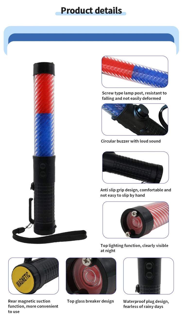 Portable Traffic Rechargeable Light Stick - LED Red Blue