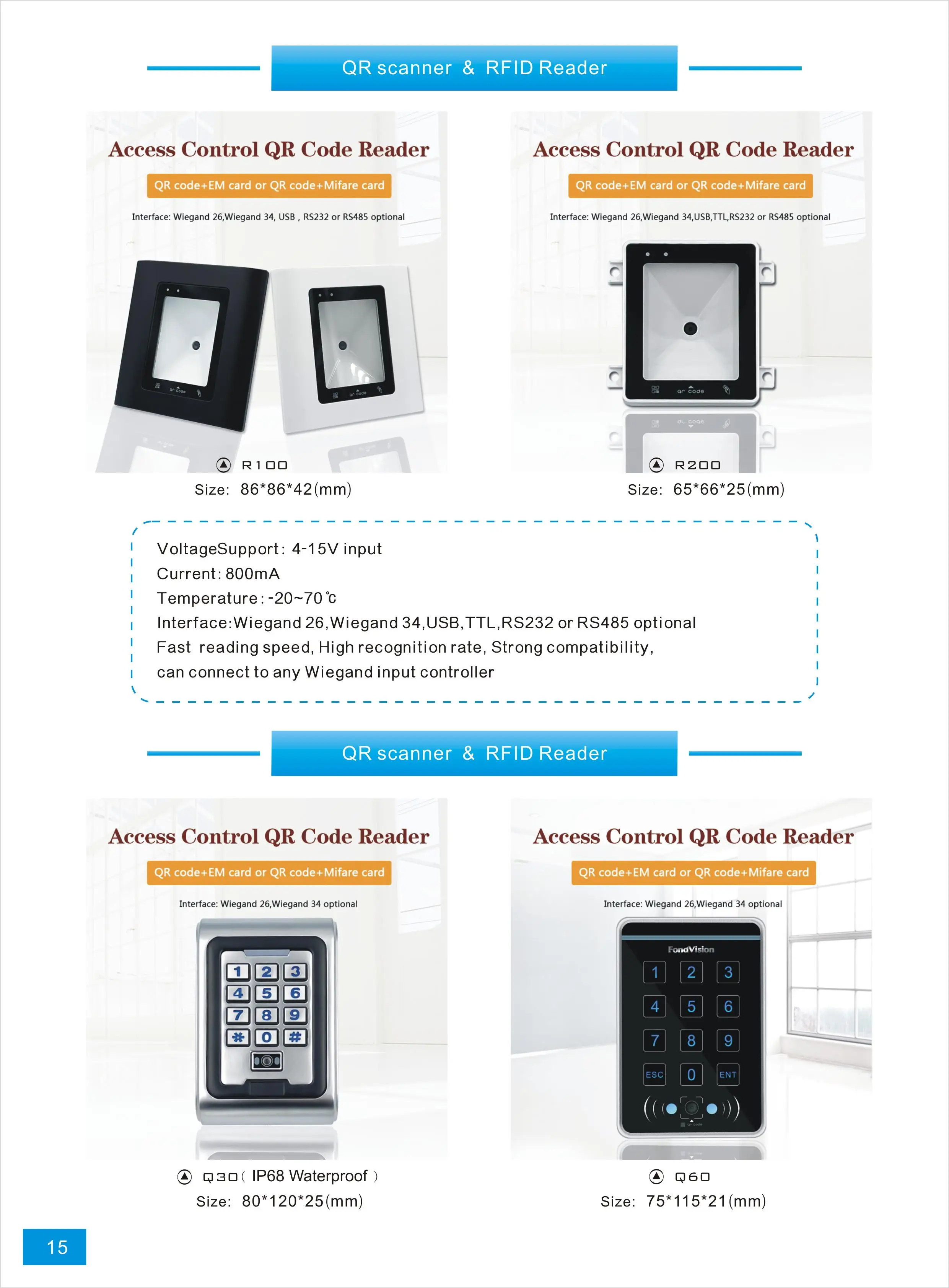 Fondvision ER80 Turnstile Access Control - QR Code & RFID