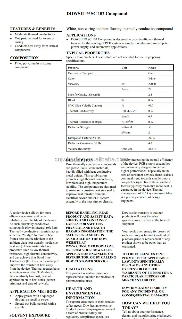 1Kg Footwear & Leather Usage Dowsil Sc102 Heat Conduction Silicon Grease| Alibaba.com