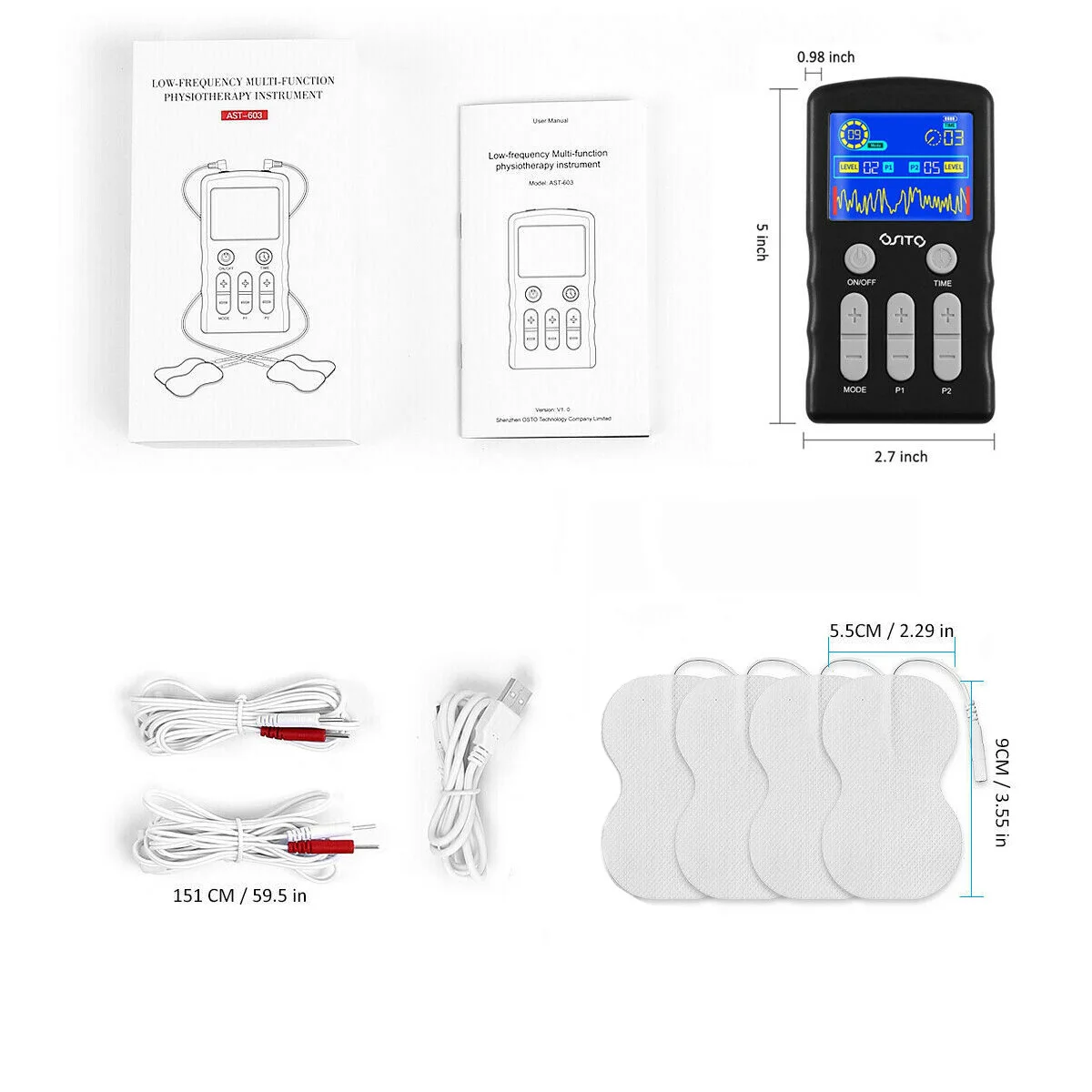 Dual Channel Rechargeable Pain Relief Tens Machine Tens Massager ...