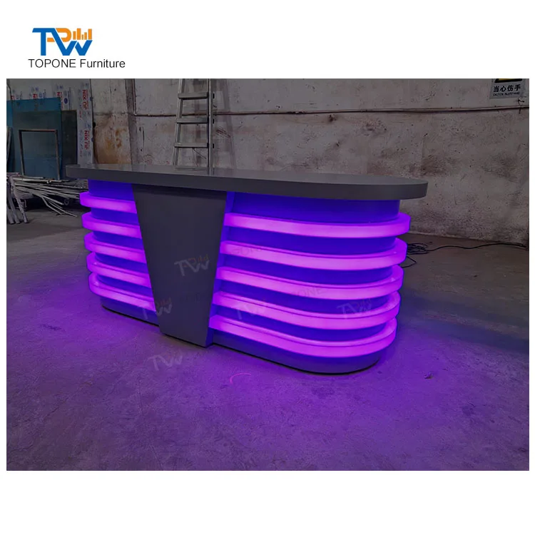 Modern White Curved Reception Desk with LED Light for Office, Apartment ...