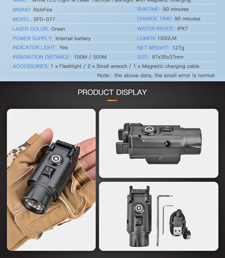 Magnetic Rechargeable Tactical Flashlight with Adjustable Red, Green ...