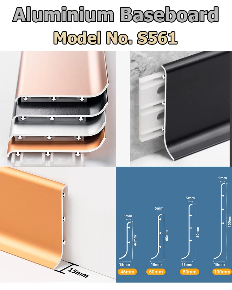 Black Aluminium Skirting 100mm Floor Trim Board Profile Alu Baseboard ...