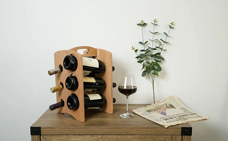 Freestanding Countertop Natural Oak Wood Wine Rack Holder Stand With ...