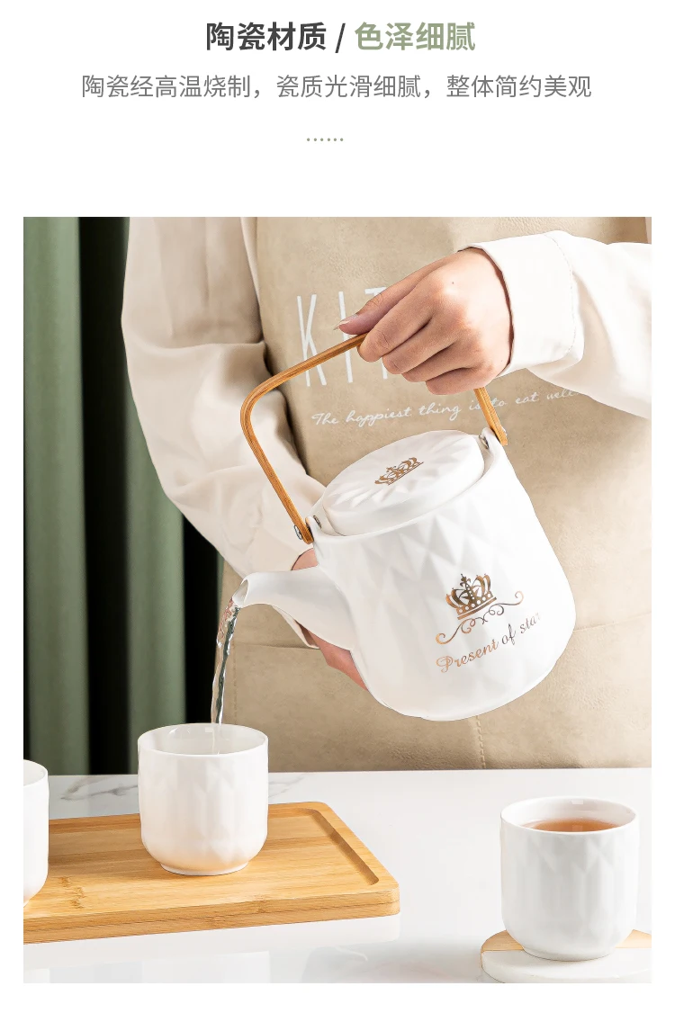 Creative Design Ceramic Tea Pot Set with Six Cups & Serving Tray ...