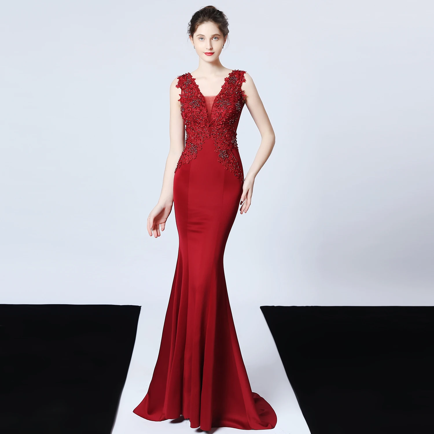Elegant Satin Maxi Bridesmaid Dress - V-Neck Sleeveless Evening Gown ...