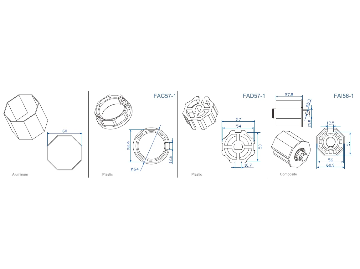 60mm Octagonal Aluminum Roller Shutter 45mm Tubular Motor Pa66 Nylon ...