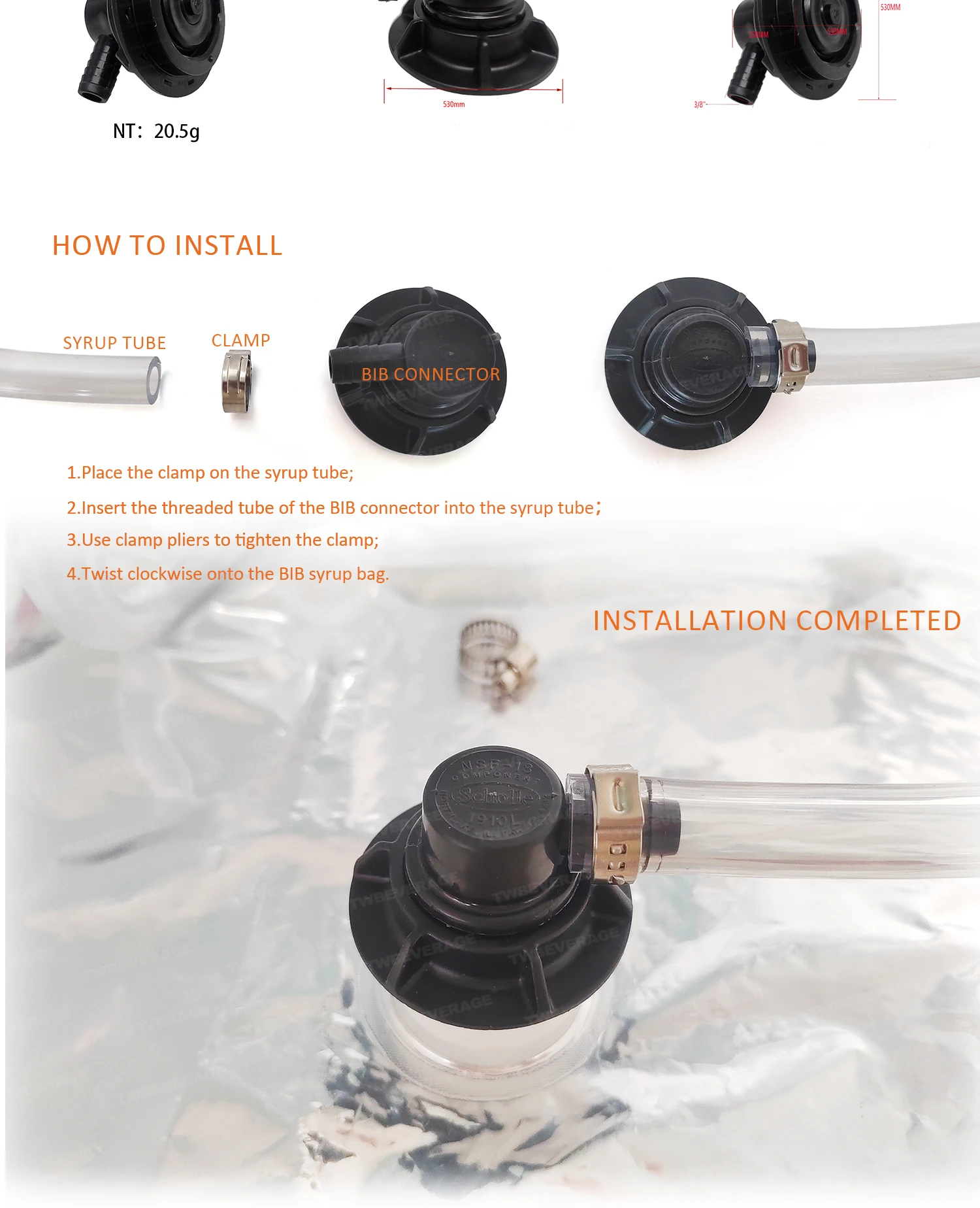 Bag In Box Bib Syrup Connector With 3/8" Barb - Buy Syrup Connector ...