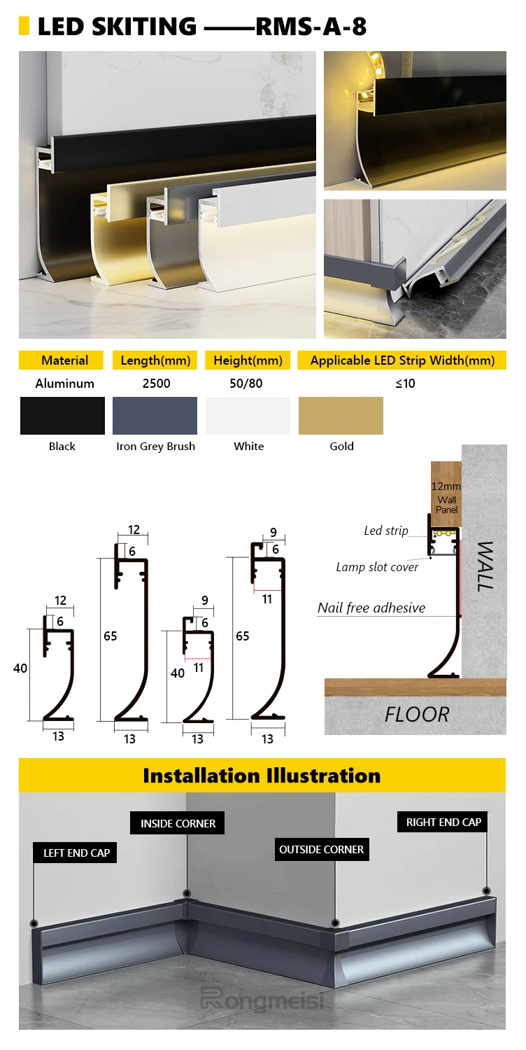 Hidden Baseboard Skirting Board Led Aluminum Skirting Led Profile Wall ...