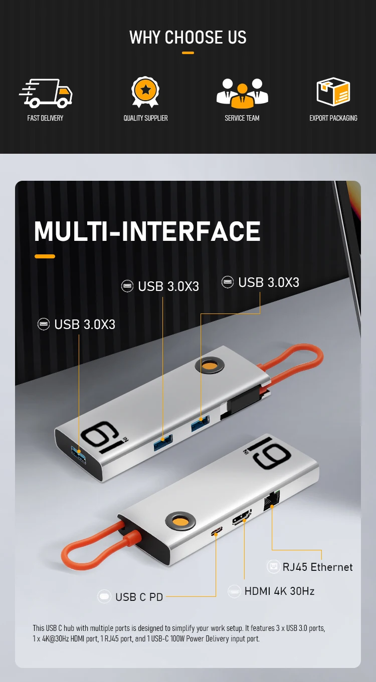 Factory Customized Aluminum Alloy 6 In 1 Type C Hub Adapter 4k Hdmi ...