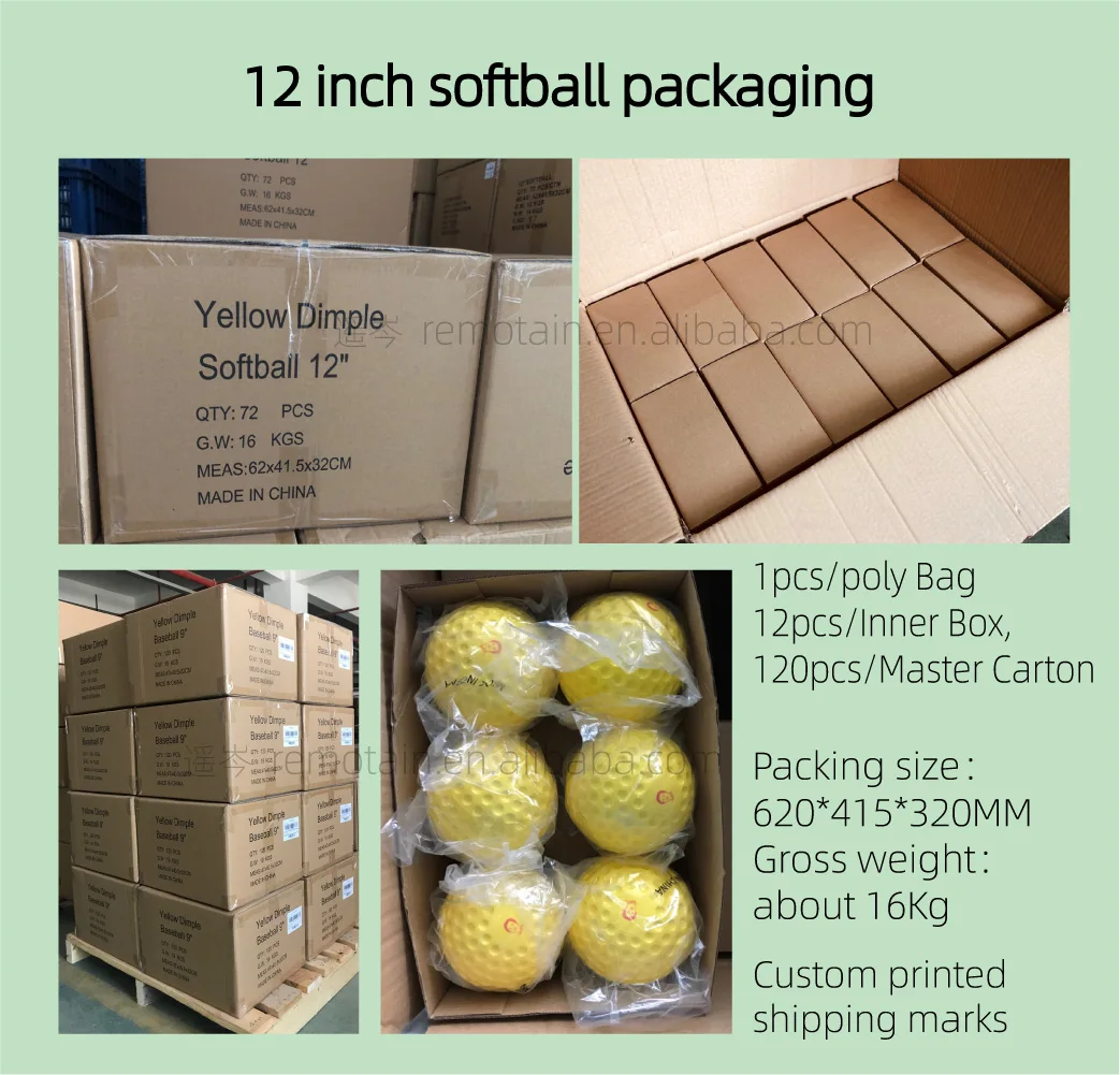 Custom Logo Professional Softball 12 Inch Pu&cork Core Yellow Split ...