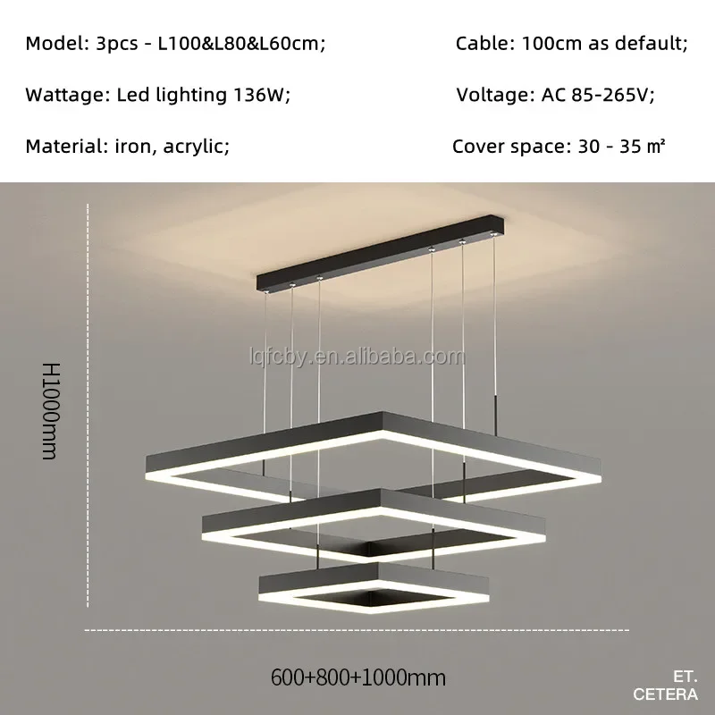 Modern Square Black Led Chandelier Lighting for Foyer Living Dining ...