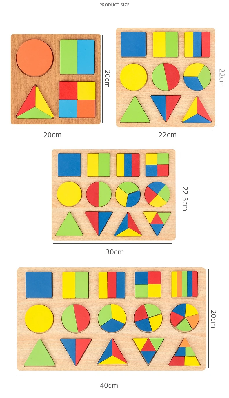 Montessori Shapes Cognitive Geometry Wooden Matching Shape Puzzle for 3 ...