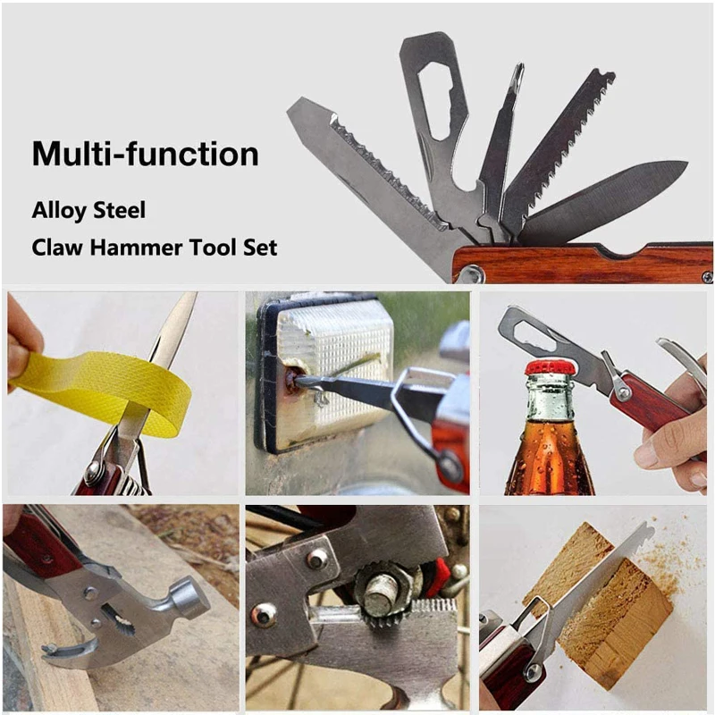 Outdoor Emergency Multi Tool Wood Handle Multi Tool With Hammer For ...