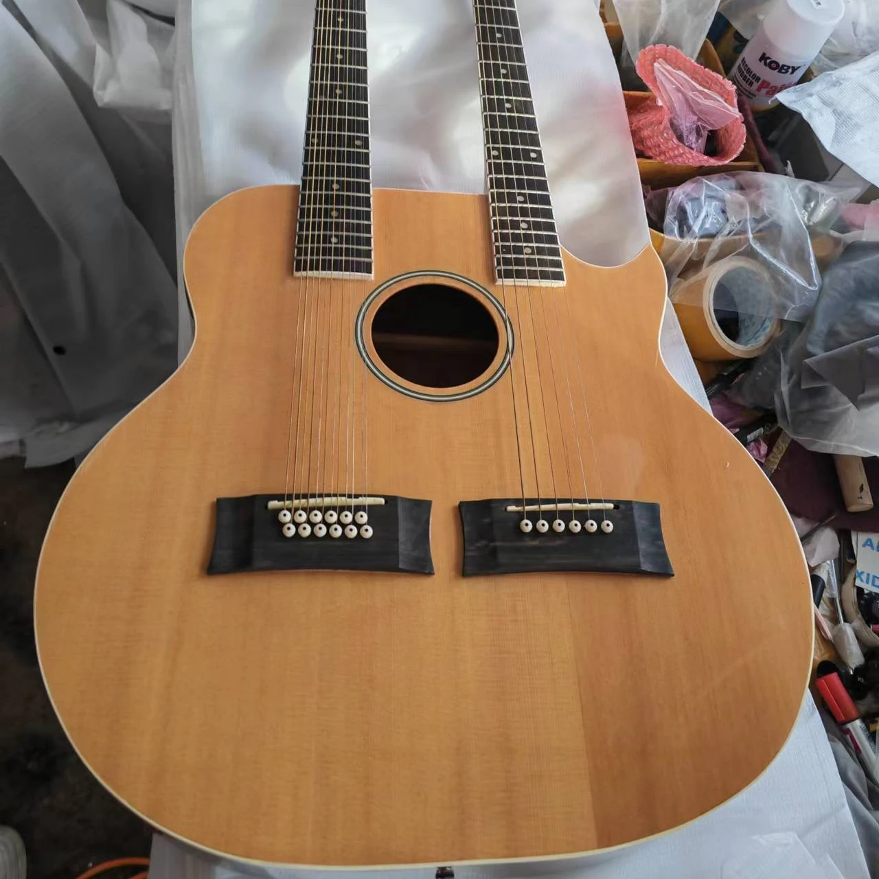 Flyoung Factory Double Neck 6 + 12 Strings Acoustic Guitar Stringed ...