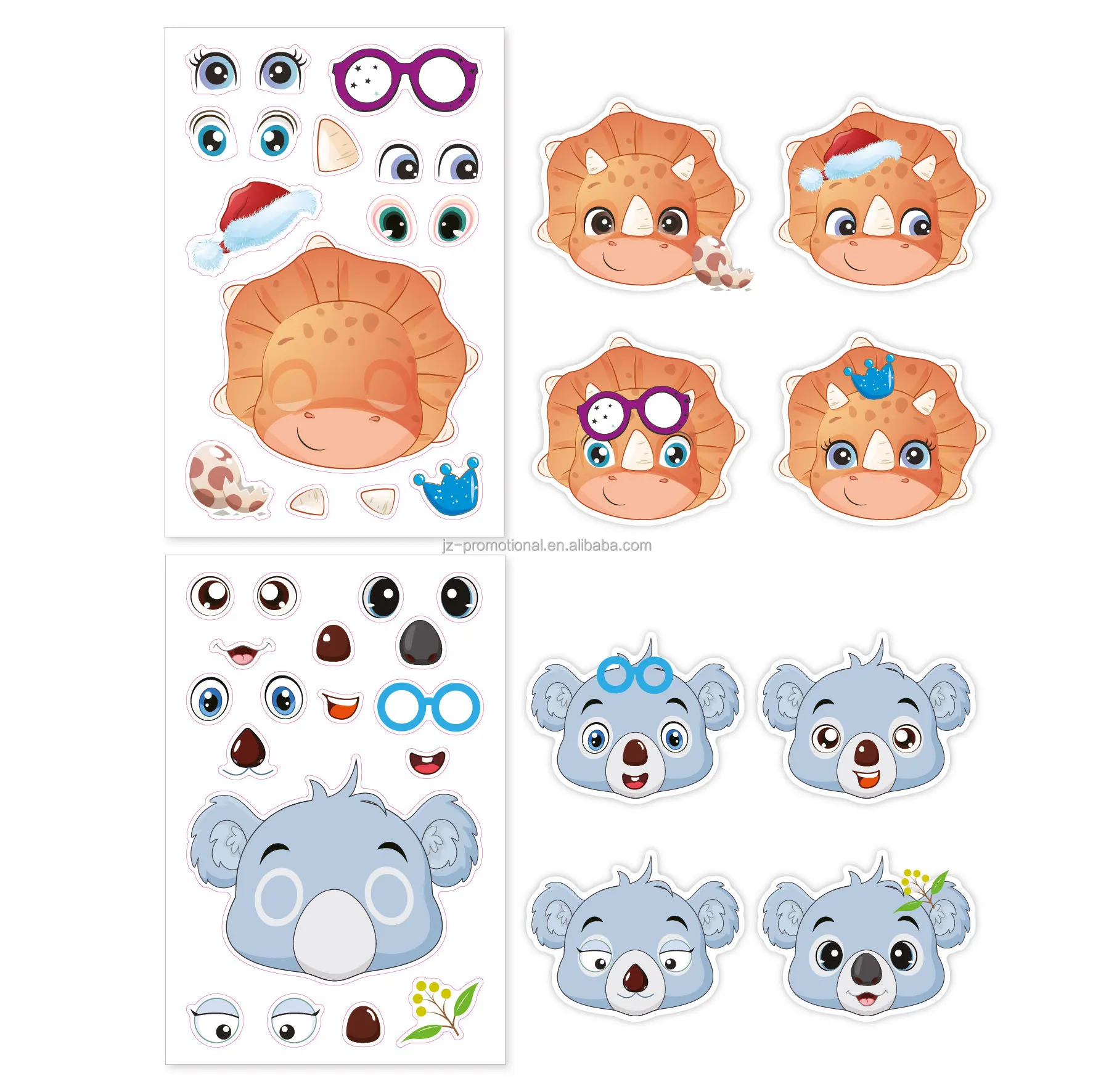 Zoo Jungle Theme Party Game Stickers Small Make A Face Sticker Sheets ...