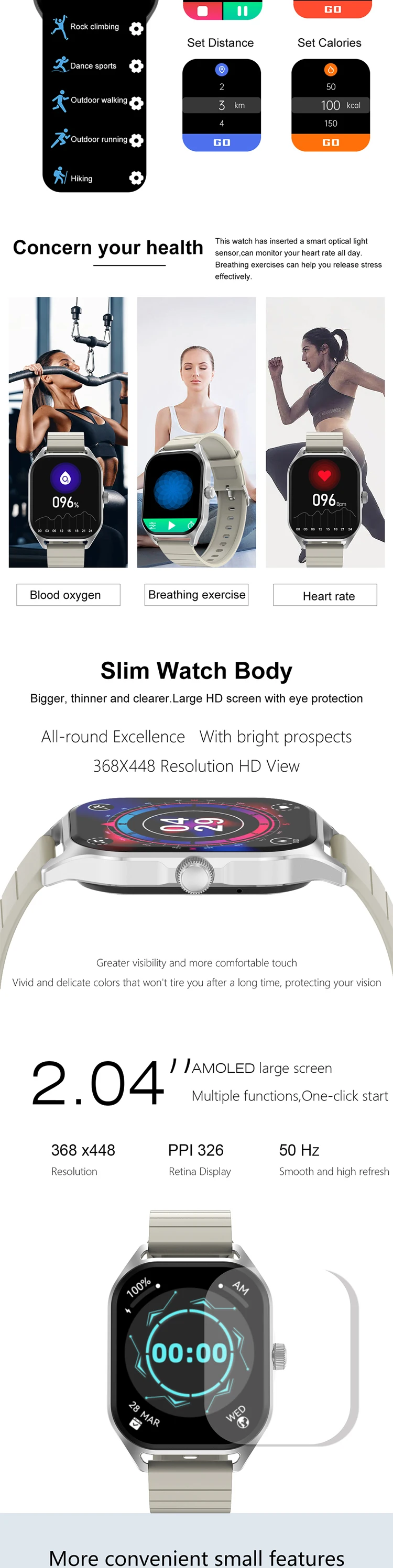 New Dt99 Smart Watch,2.04inch 368*448 Amoled Screen Bt Call Compass ...