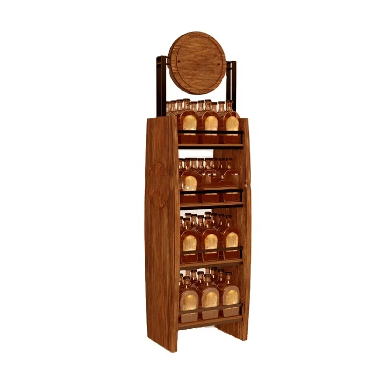 High Quality Wood Whisky Display Cabinet Beer Wood Floor Display Rack ...