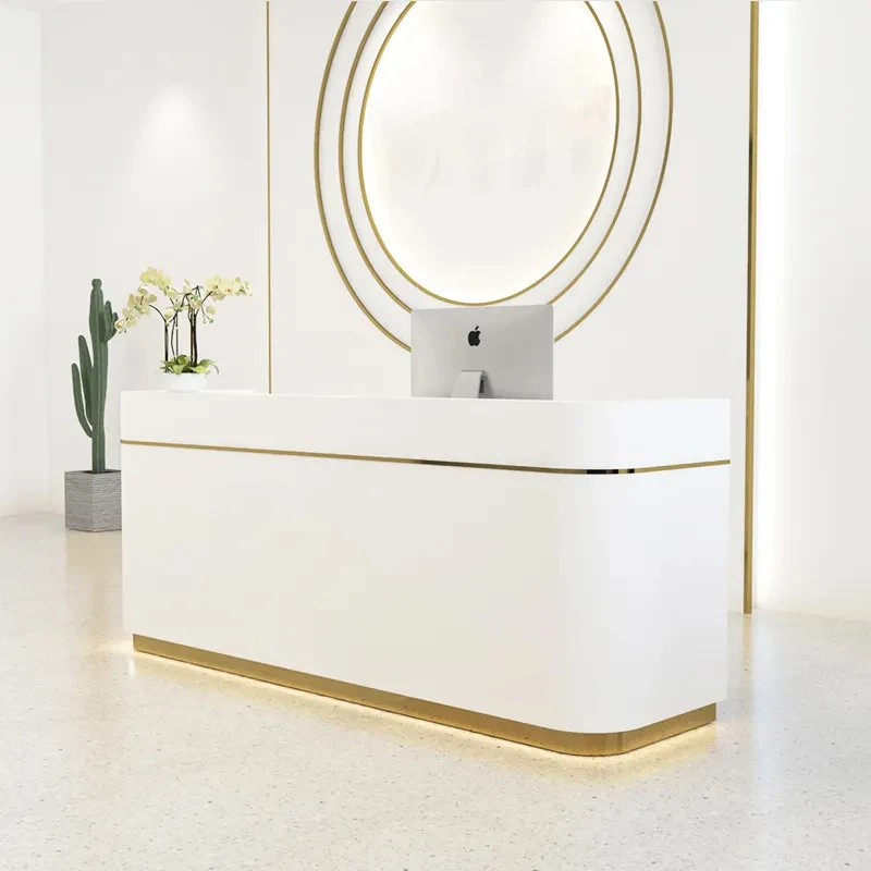 Small Reception Desk Beauty Salon Commercial Office Furniture Curved ...