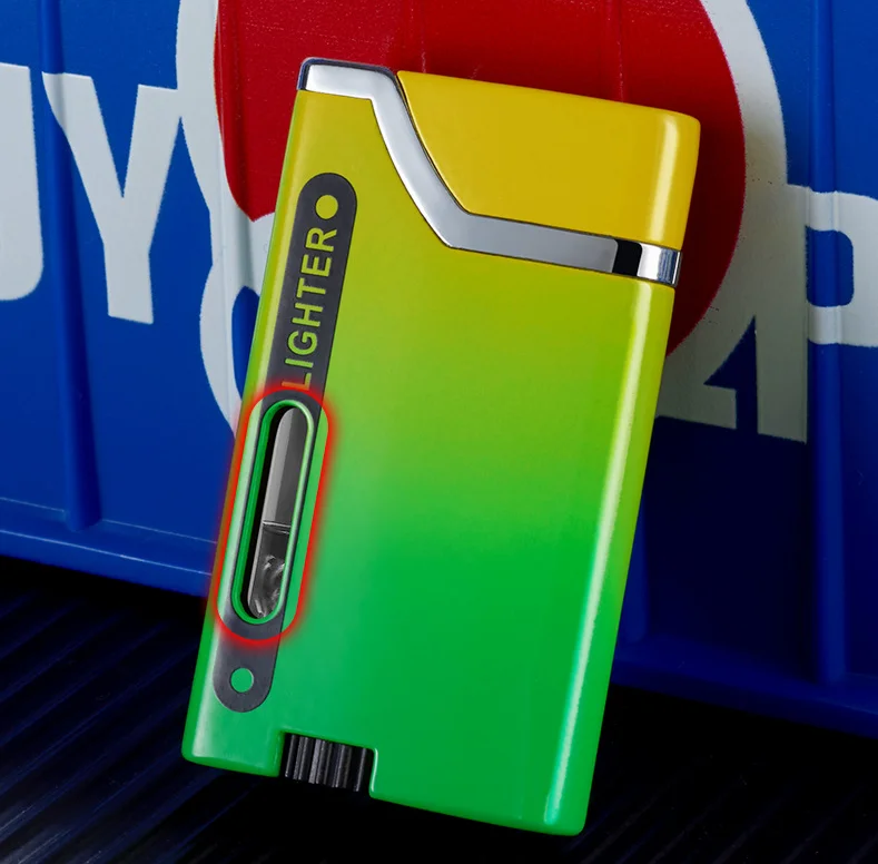 Metal Blue Flame Lighter Butane Gas Transparent Window Windproof ...