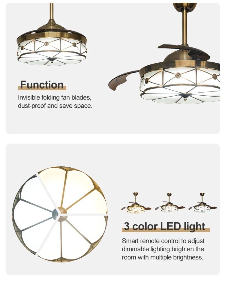1stshine Led Ceiling Fan Antique Folding Domestic Modern Series Conceal ...