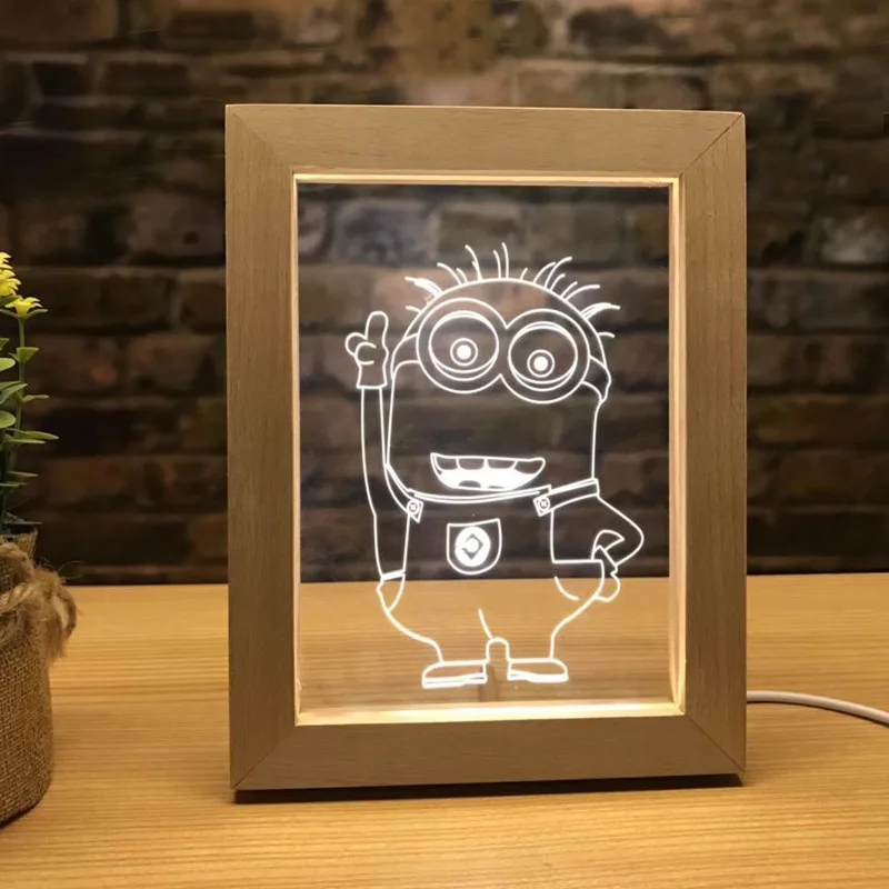 A4 Size Modern Custom Wooden LED Night Lights Rectangle Acrylic Wood ...