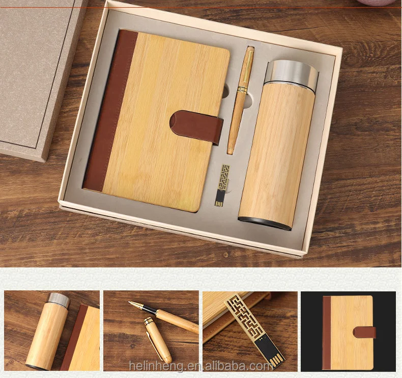 Luxury Customized Bamboo Notebook Set for Business Gifts
