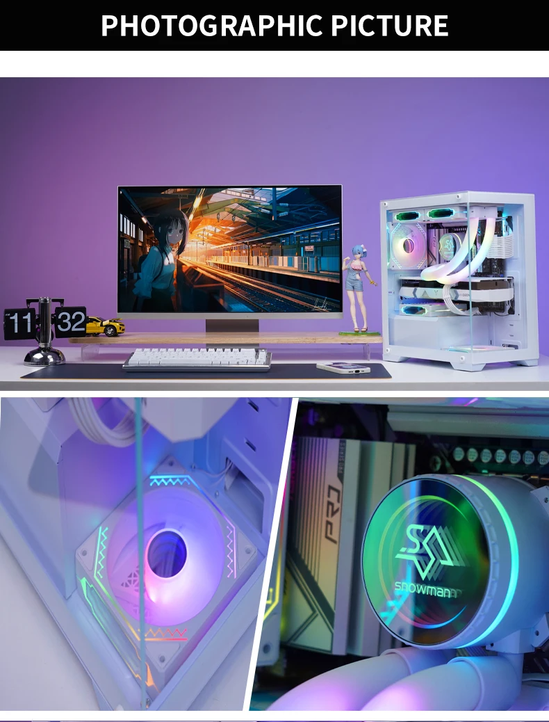 SNOWMAN Gaming PC Case - ATX Mid Tower with Tempered Glass