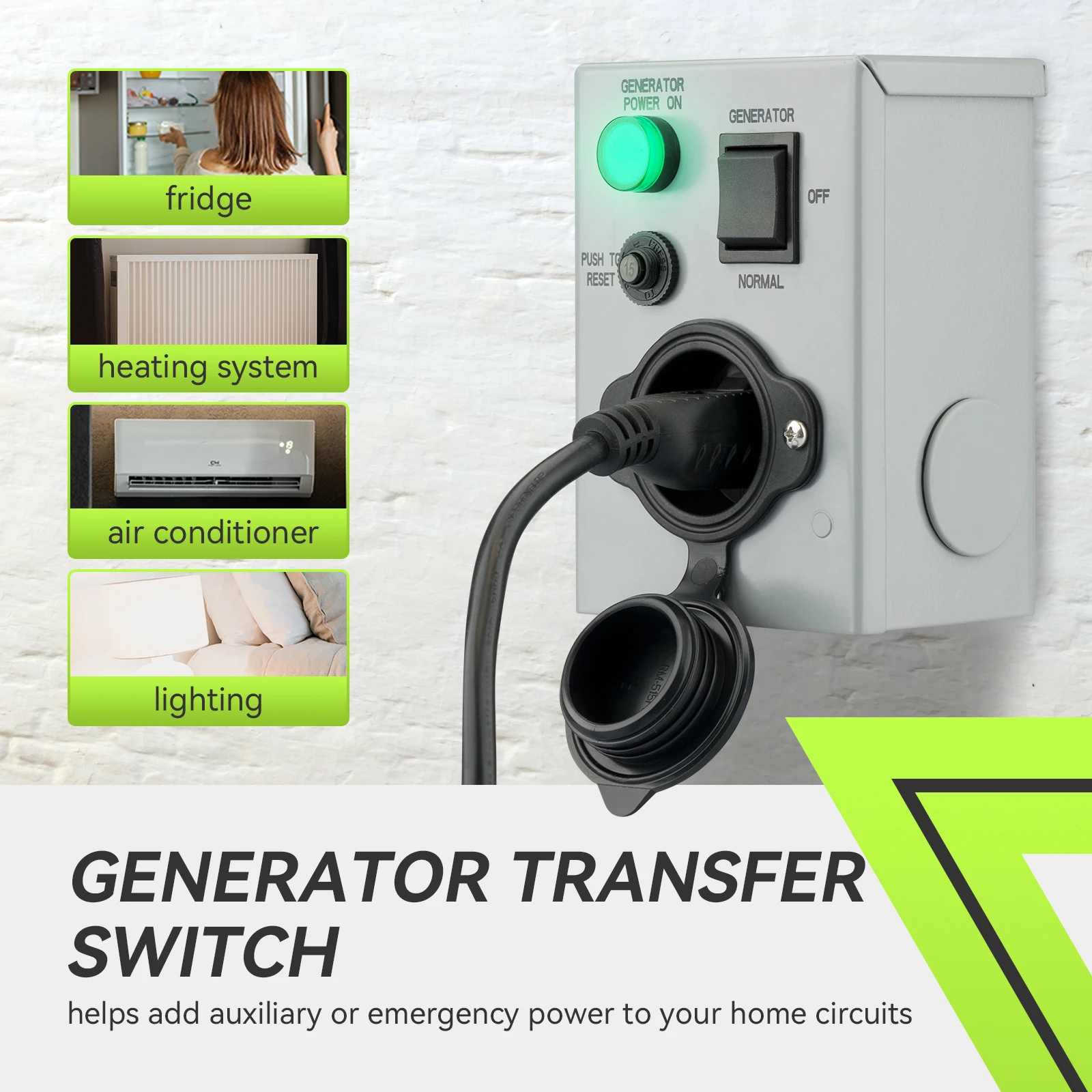 15A Generator Transfer Switch Inlet Box, NEMA 5-15P with Power Light ...