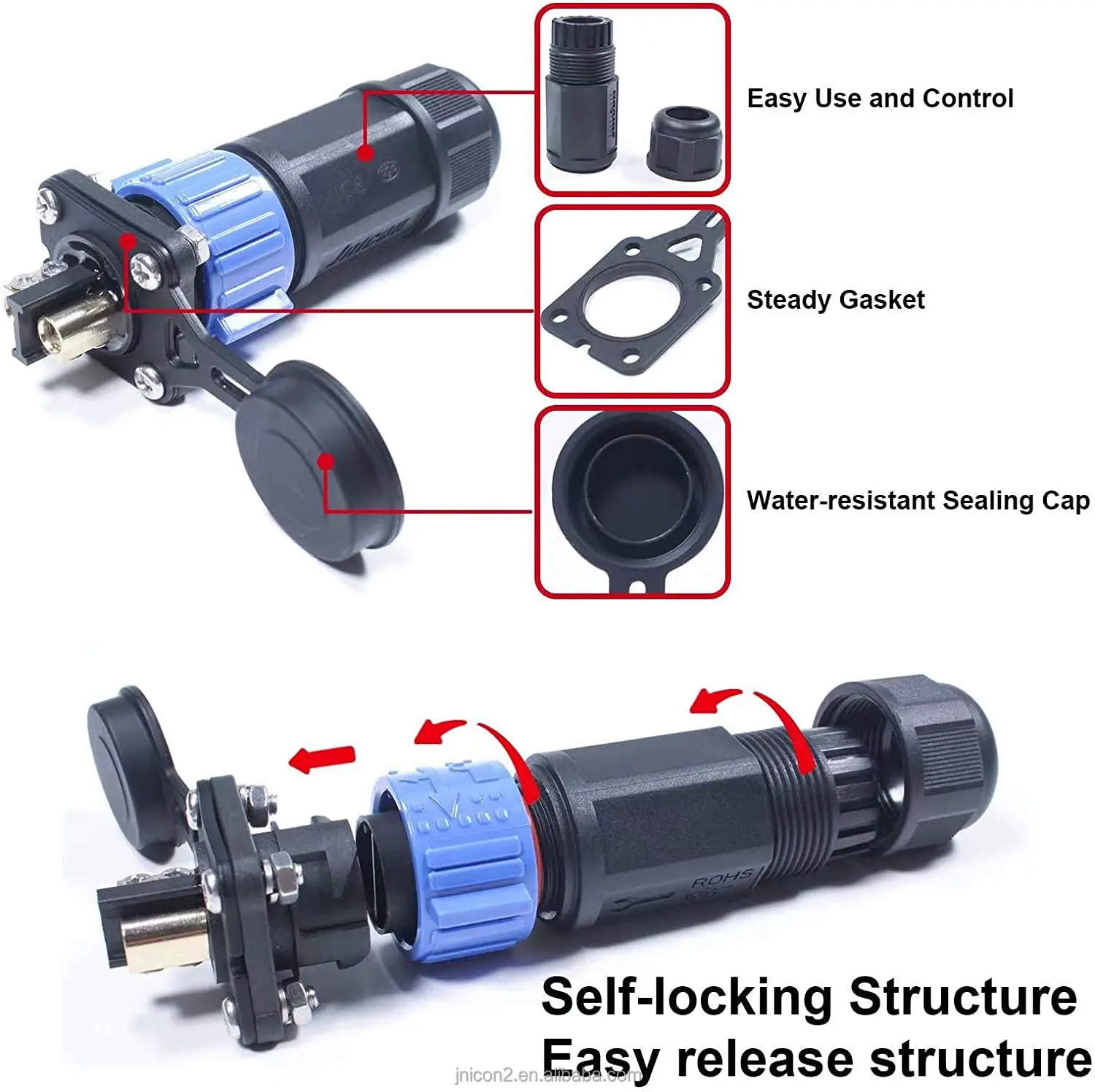 Jnicon M25 2pin Male Plug and Female Socket Connector Kit, 50A ...