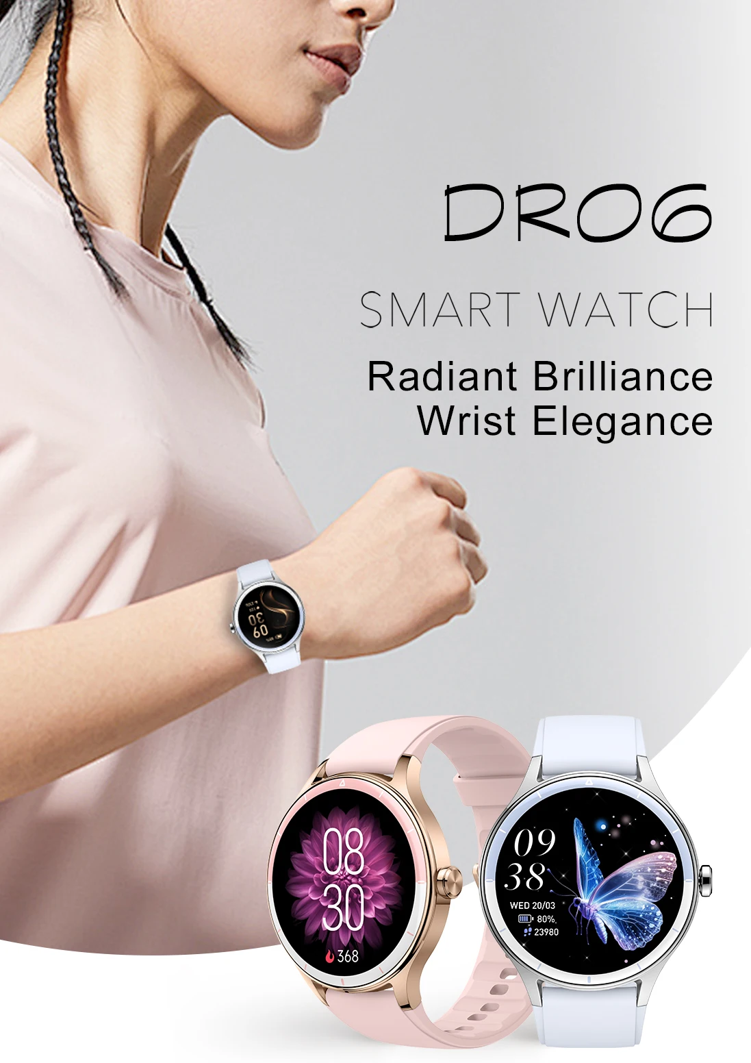 2025 DR06 1.27" ROHS Smart Watch for Female Health Tracker with BT Call & IP68 Waterproof