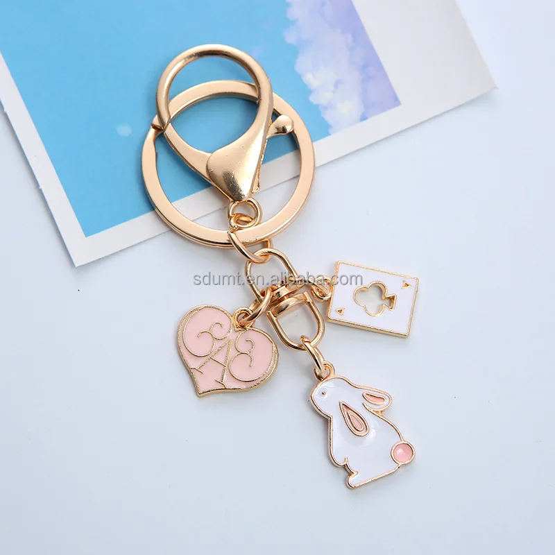 Cartoon Rabbit Peach Pendant Metal Keychain Car Key Bag Accessories ...