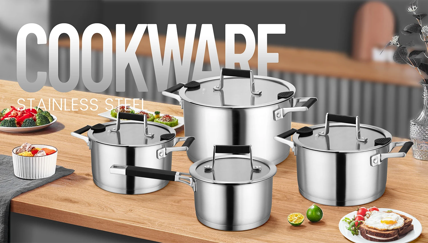 German Style Stainless Steel Cookware Set 8pcs Cooking Pots Induction ...