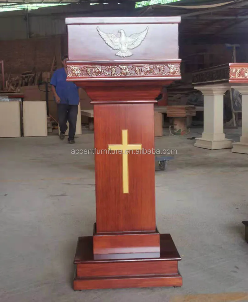 Solid Wood Church Altar Table with Cross Embossed Modern Design Reading ...