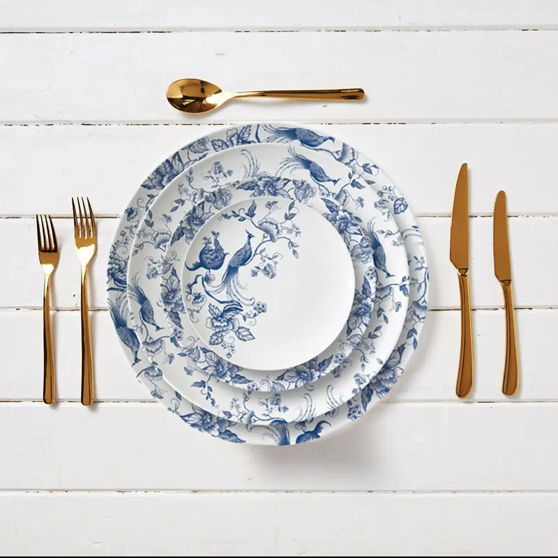 Luxury Blue And White Ceramic Dinnerware Fine Bone China Colorful ...