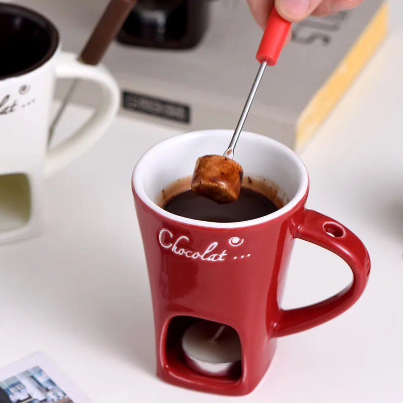 Custom Ceramic Chocolate Fondue Cup with Fork - Sustainable