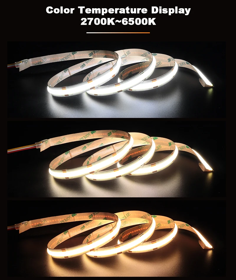 8mm 10mm Dotless Dual Color Tunable Cob Led Strip 608 Led 24v Cri90 Cct