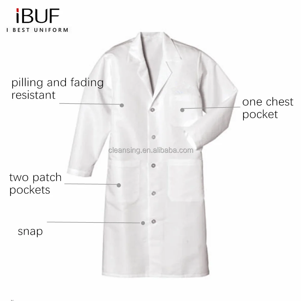White Polyester Combined Cotton Lab Coat - Buy Lab Coat,Stud Closure ...