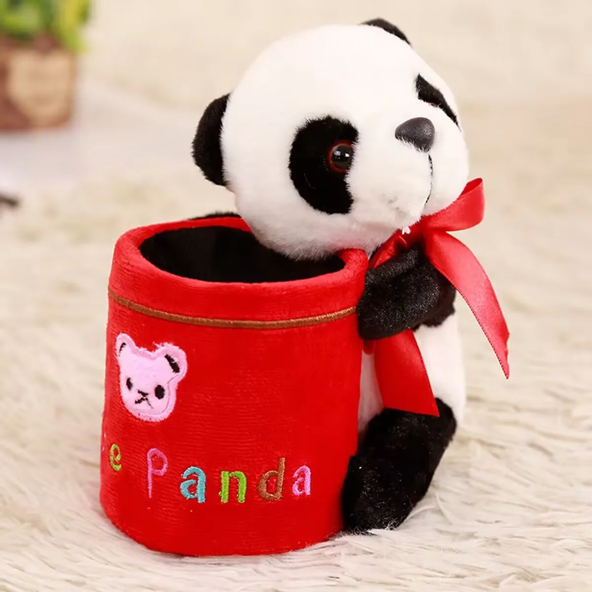 Botu Cartoon Cute Panda Pen Holder Plush Stationery Box Student School ...