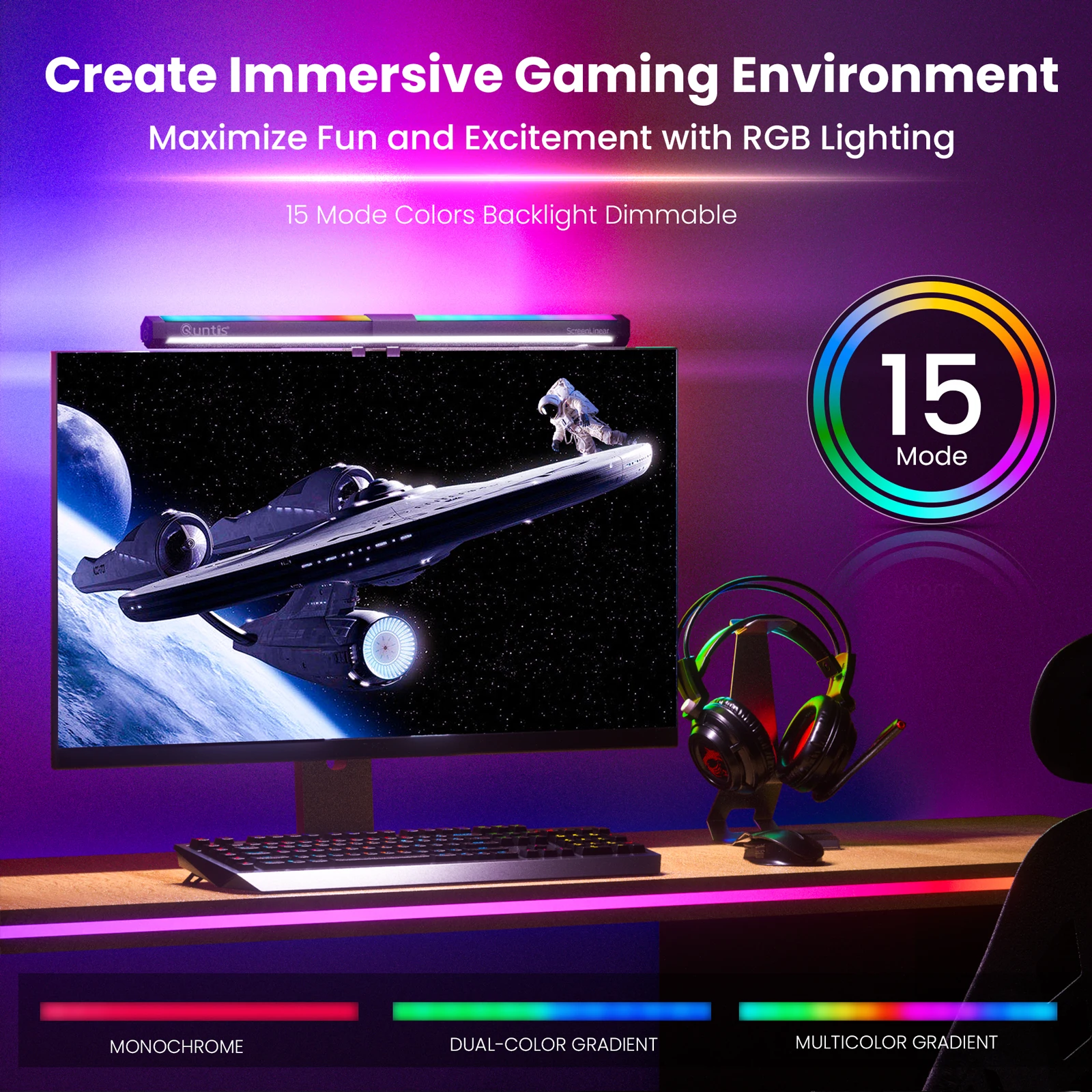 Quntis Smart Esport Gaming Mood Lights 15 Mode Colors Backlight ...