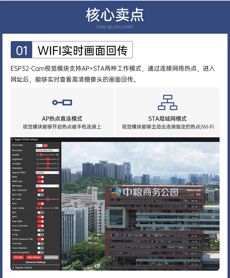 ESP32 Visual Recognition Module WiFi Real Time Image Transmission IIC ...