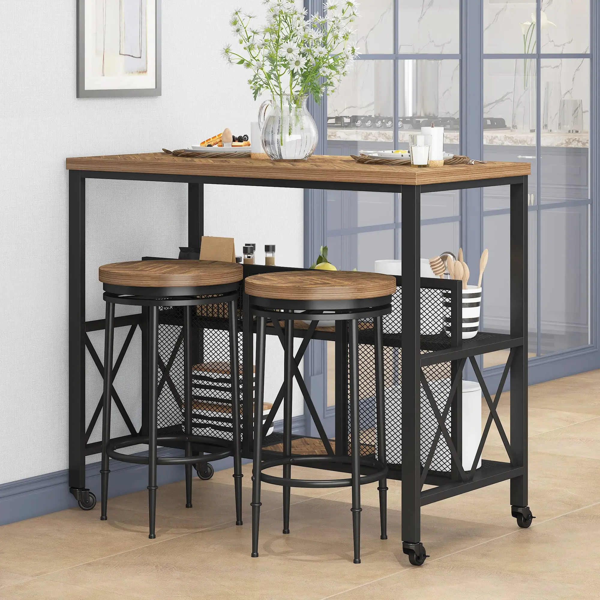 Modern Counter Height Dining Table Set For 2,Farmhouse Pub Table Dining ...