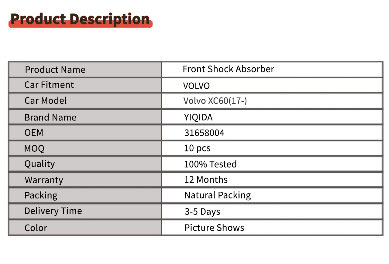 Yiqida 31658004 Factory Auto Suspension Systems Shock Absorber Auto ...