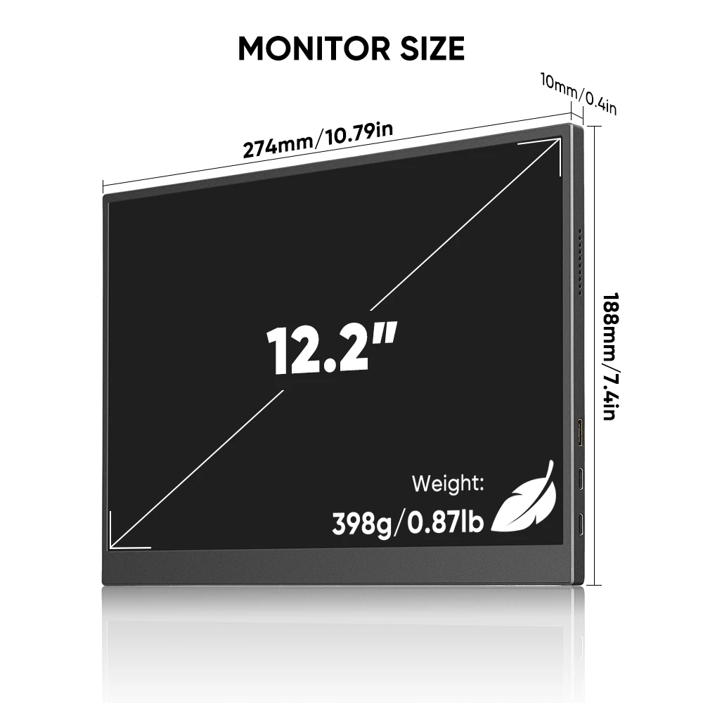 12.2 Inch Portable Monitor 1920x1200 - HDR, Dual USB-C, Built-in ...