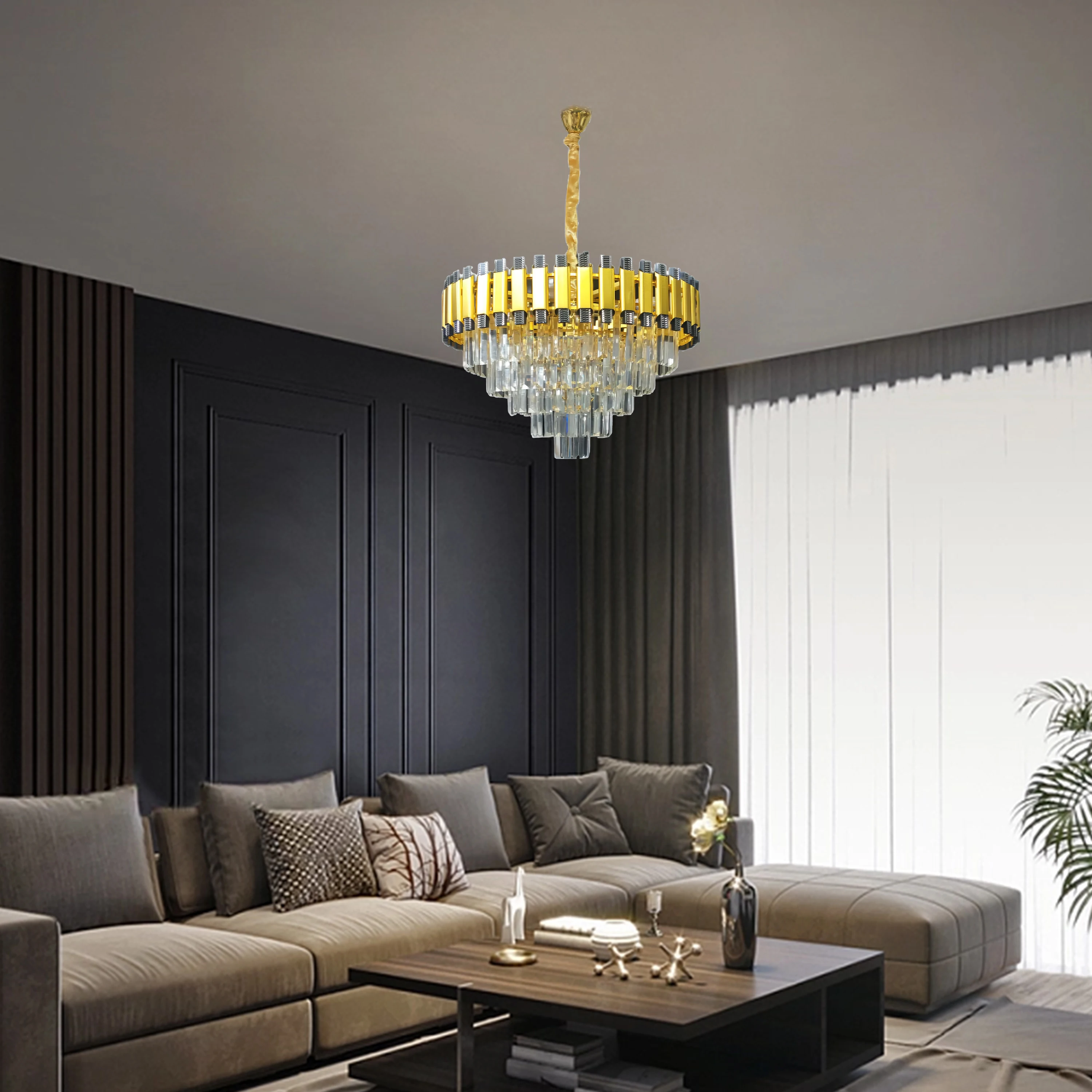 Modern Luxury Round Living Room K9 Crystal Led Chandelier Golden ...