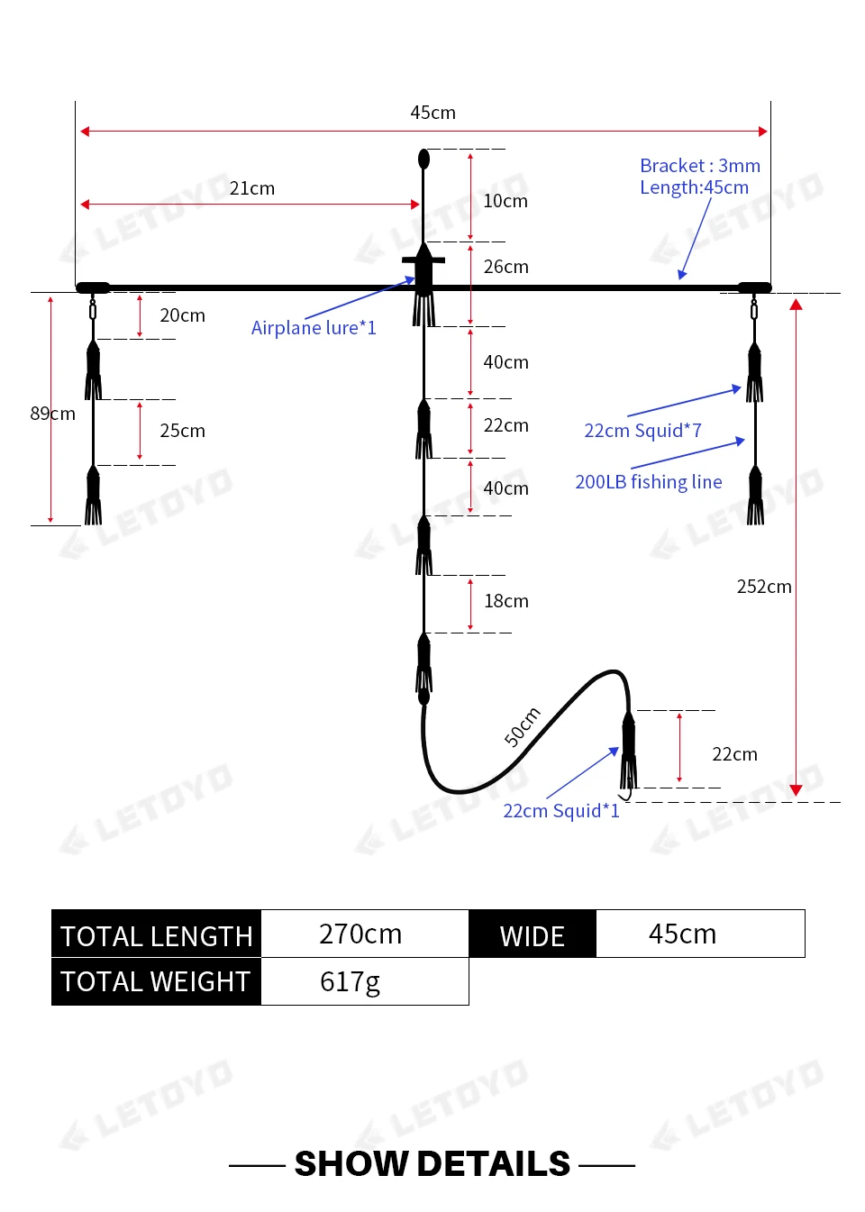 LETOYO Fishing Spreader Bar - Trolling Lure & Accessories