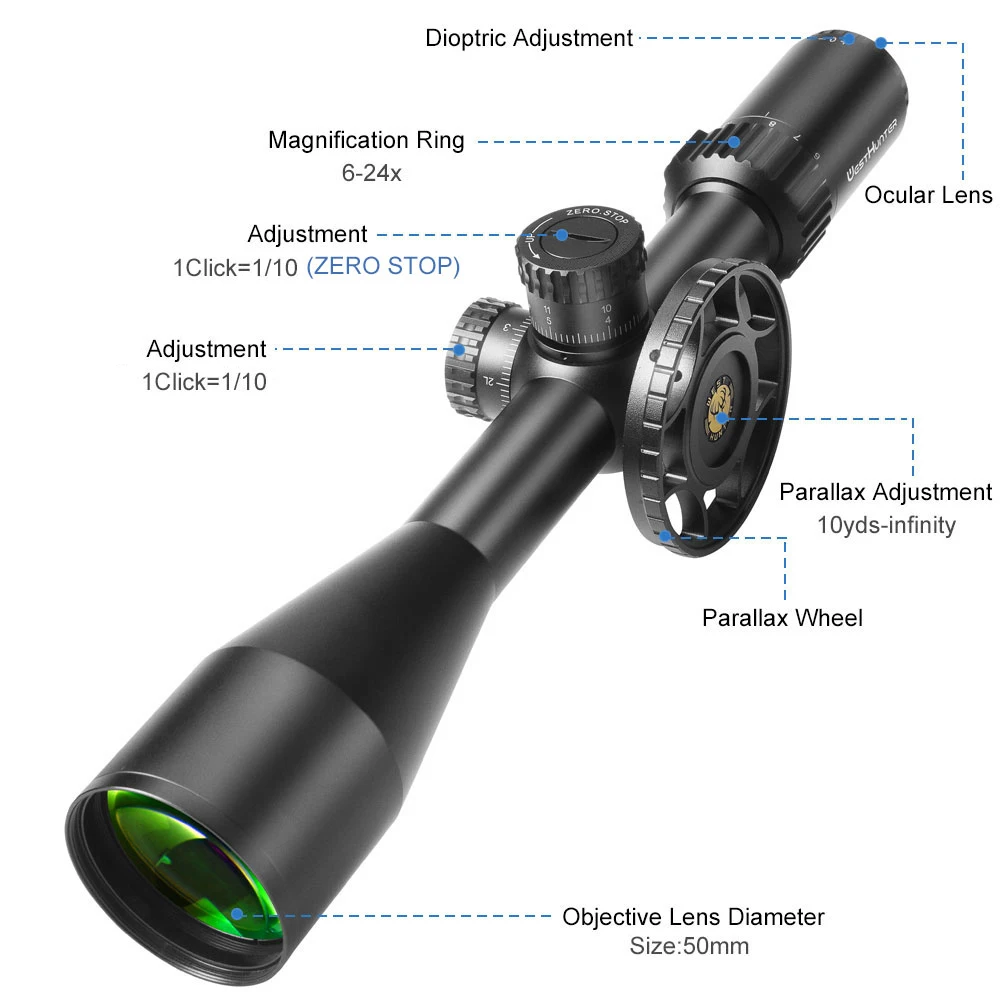 Westhunter HD GEN2 6-24x50 FFP Hunting Scope - Zero Stop