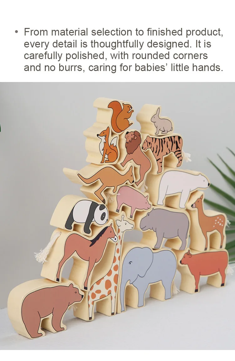 Baby Montessori Wooden Animal Stacking Blocks Toys Kids Educational ...