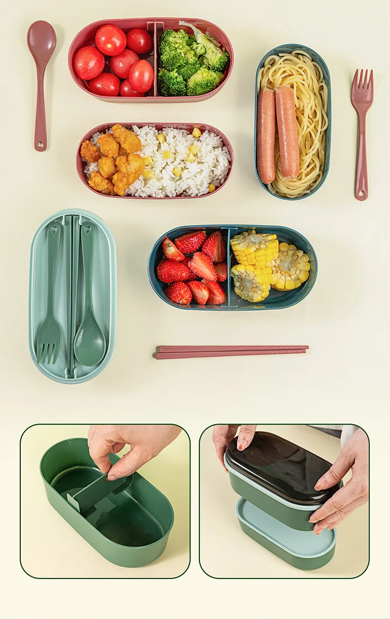 Small Simple Student Kids Plastic Partitioned Food Container Double ...